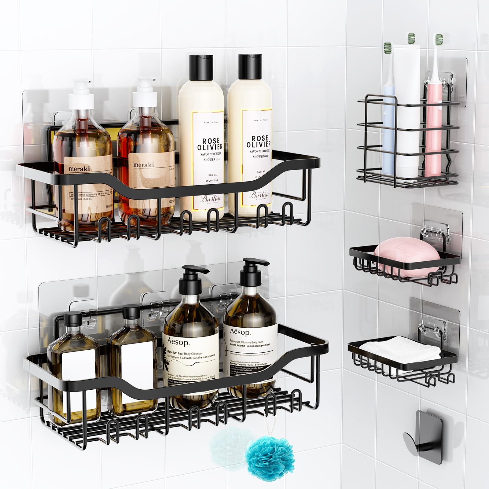 Snapklik.com : JELLYMONI Shower Caddies - 7 PCS Black Stainless Steel ...
