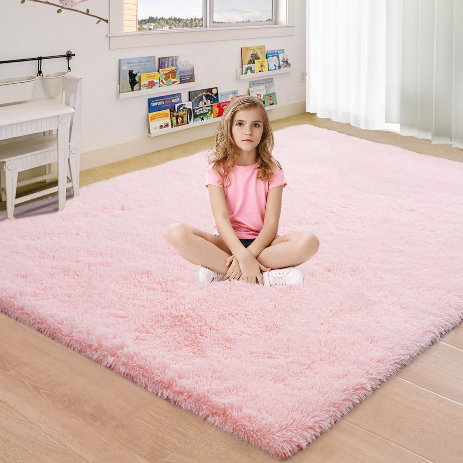 Amazon.com: Pink Fluffy Rug for Girls Room: Pink Fuzzy Fug for Kids ...