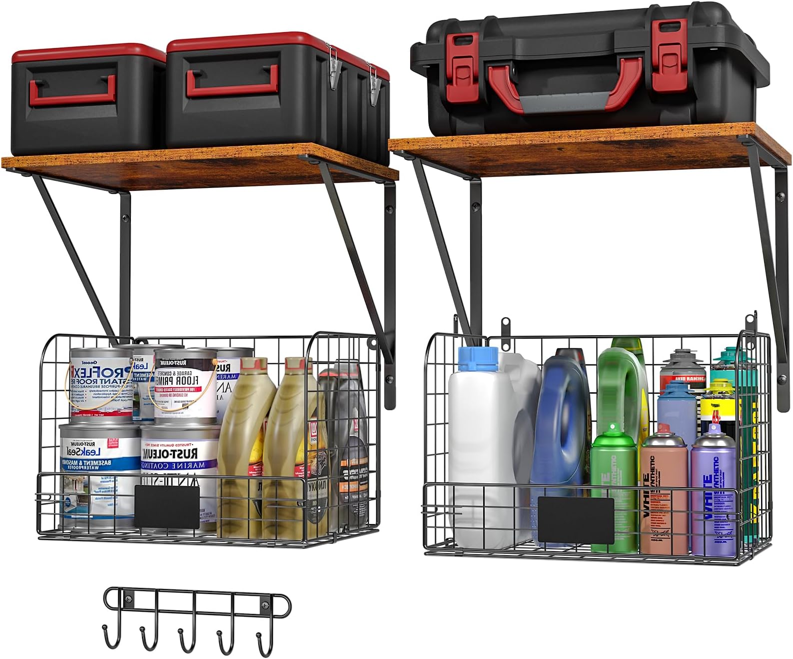 Amazon.com: ThreeHio 2 Pack Garage Shelves Wall Mounted with Wire ...