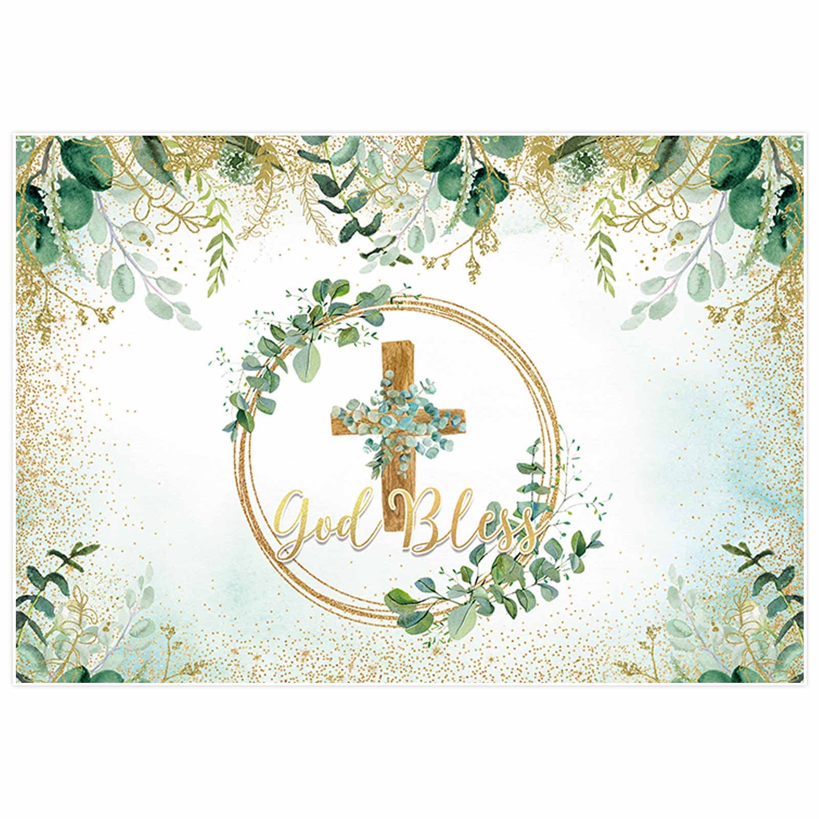 Buy Allenjoy 72" x 48" Greenery God Bless Baptism Backdrop for Boy Girl ...