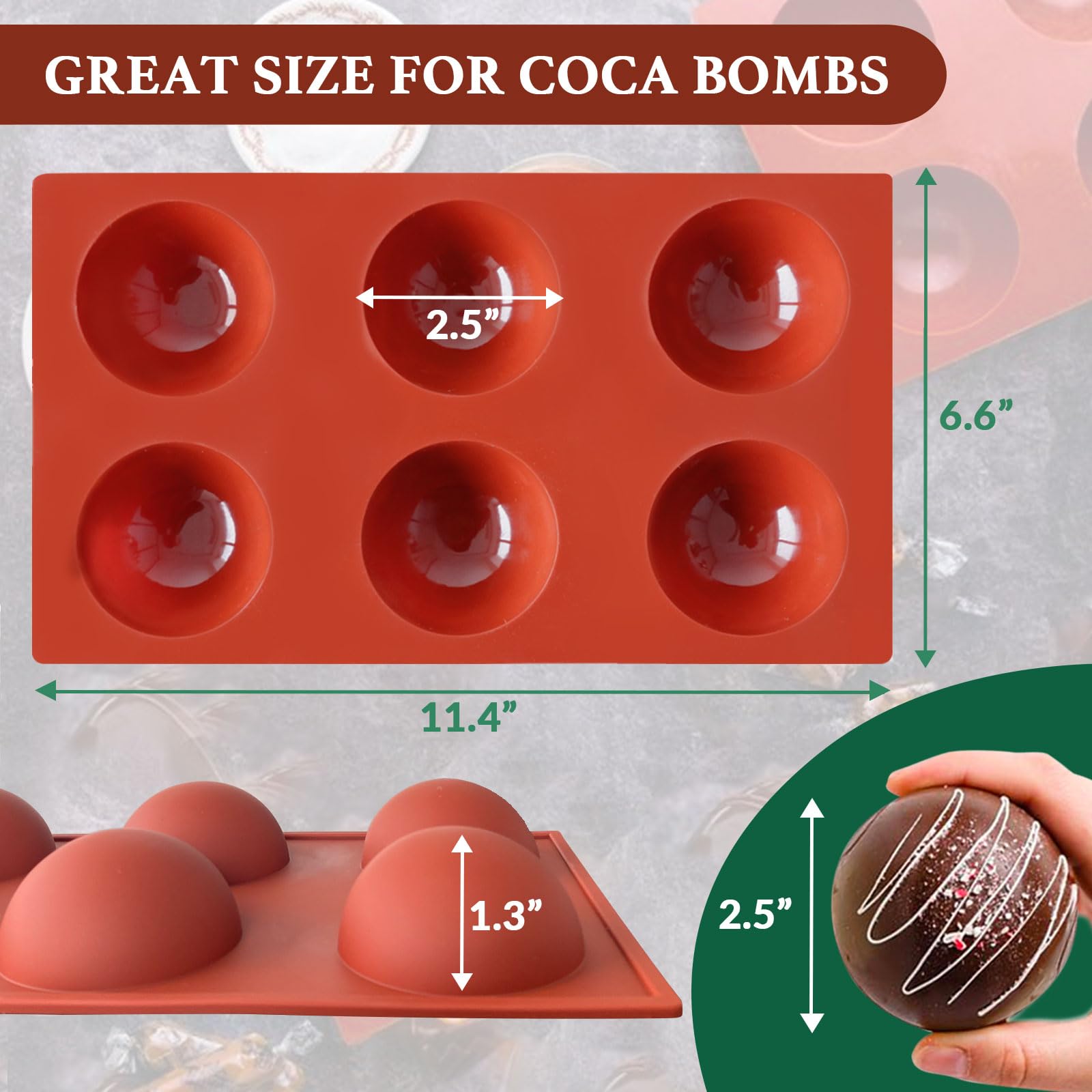 Snapklik.com : Hot Chocolate Cocoa Bomb Molds 2.5 Inch 3 Pack, 6 Cavity ...