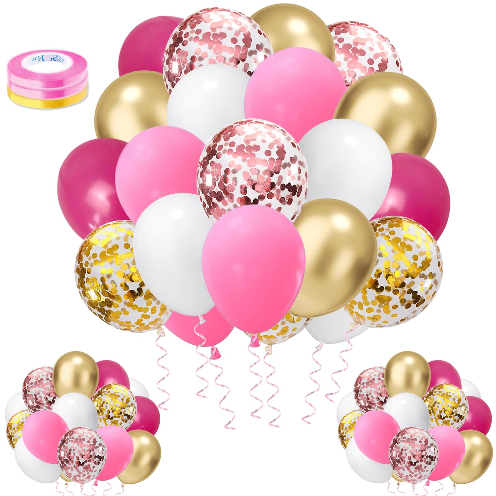 Amazon.com: 100 Pcs Pink Gold Confetti Balloons Kit,12 Inch Metallic ...