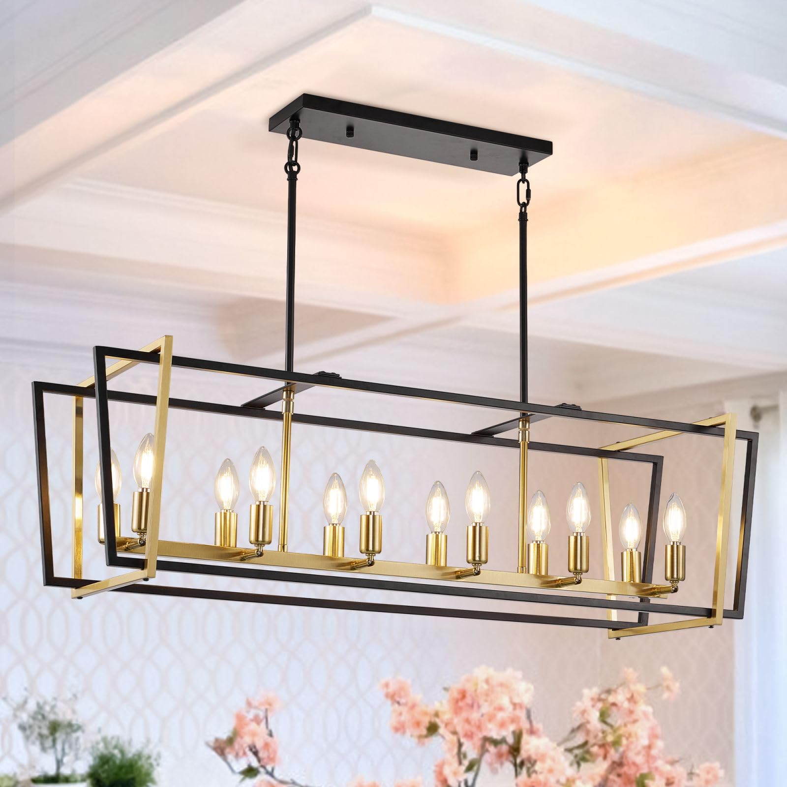 Black and Gold Farmhouse Chandeliers for Dining Room, 12-Light ...