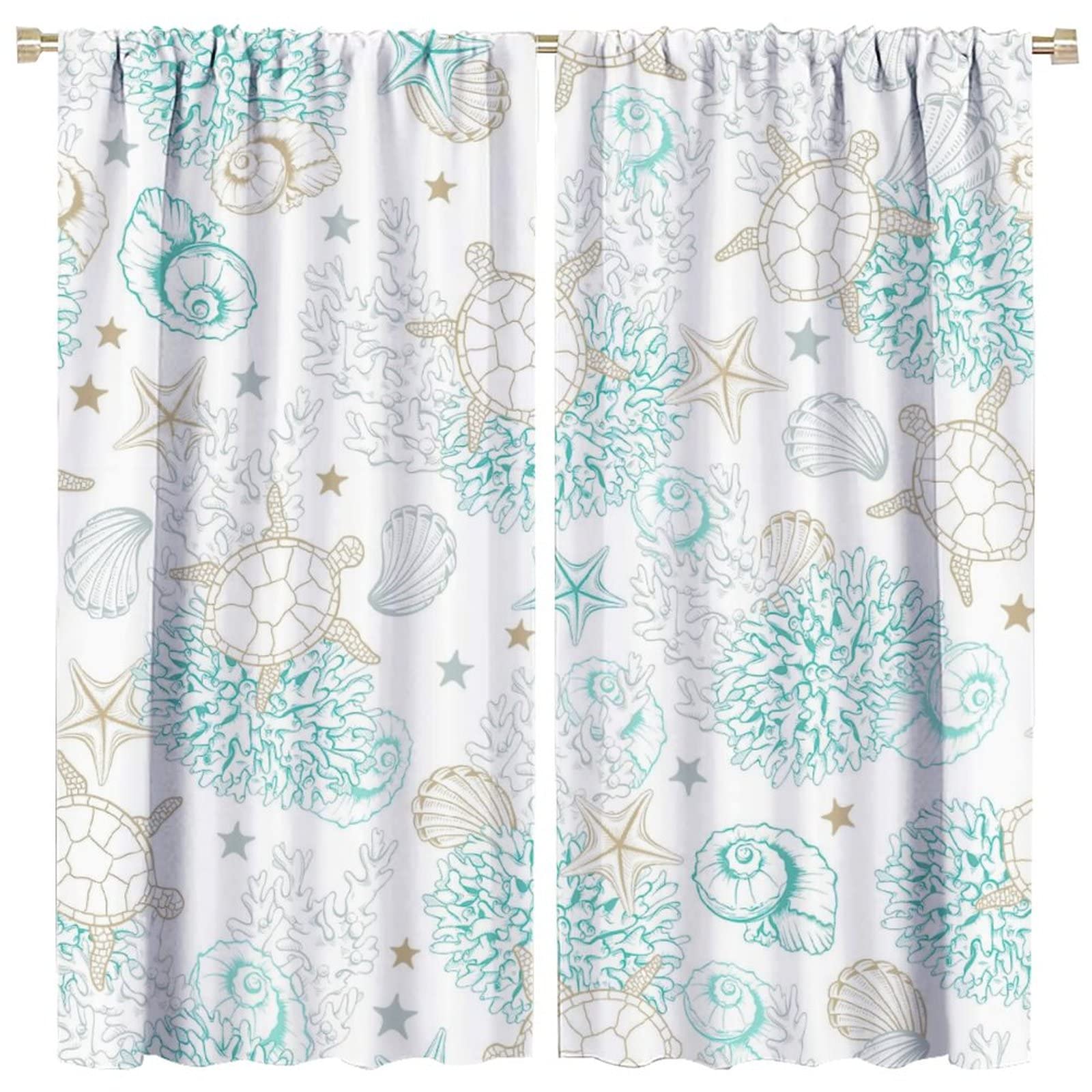 Amazon.com: Ocean Seashell Blackout Windows Curtains, Ocean Sea Turtle ...