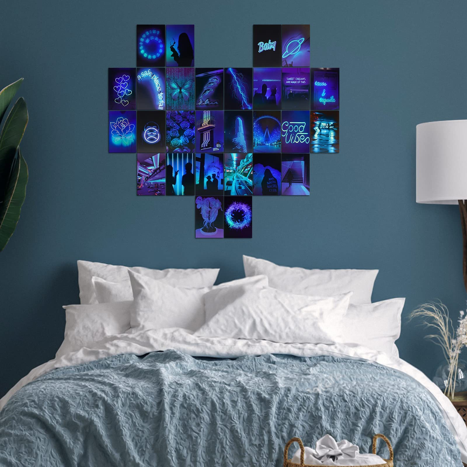 Blue Neon Wall Collage Kit Aesthetic Pictures, Bedroom Decor for Teen ...