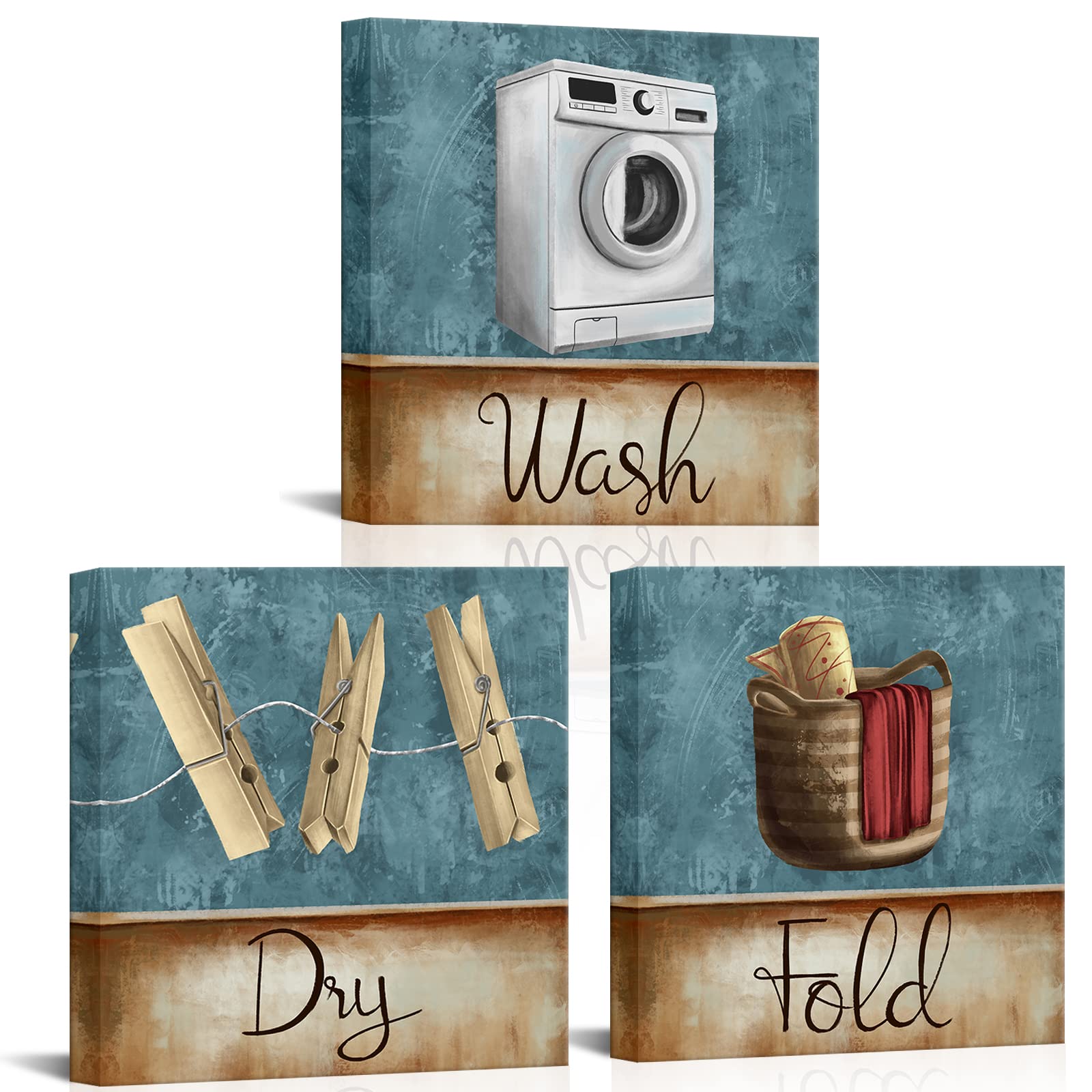 Amazon.com: VANSEEING 3 Piece Laundry Sign Wall Art Decor Wash Fold Dry ...