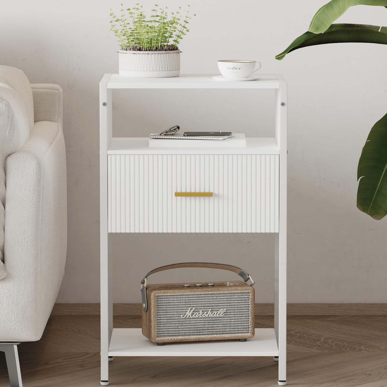 Amazon.com: JOONEE White Side Table, Modern Nightstand with Drawer ...