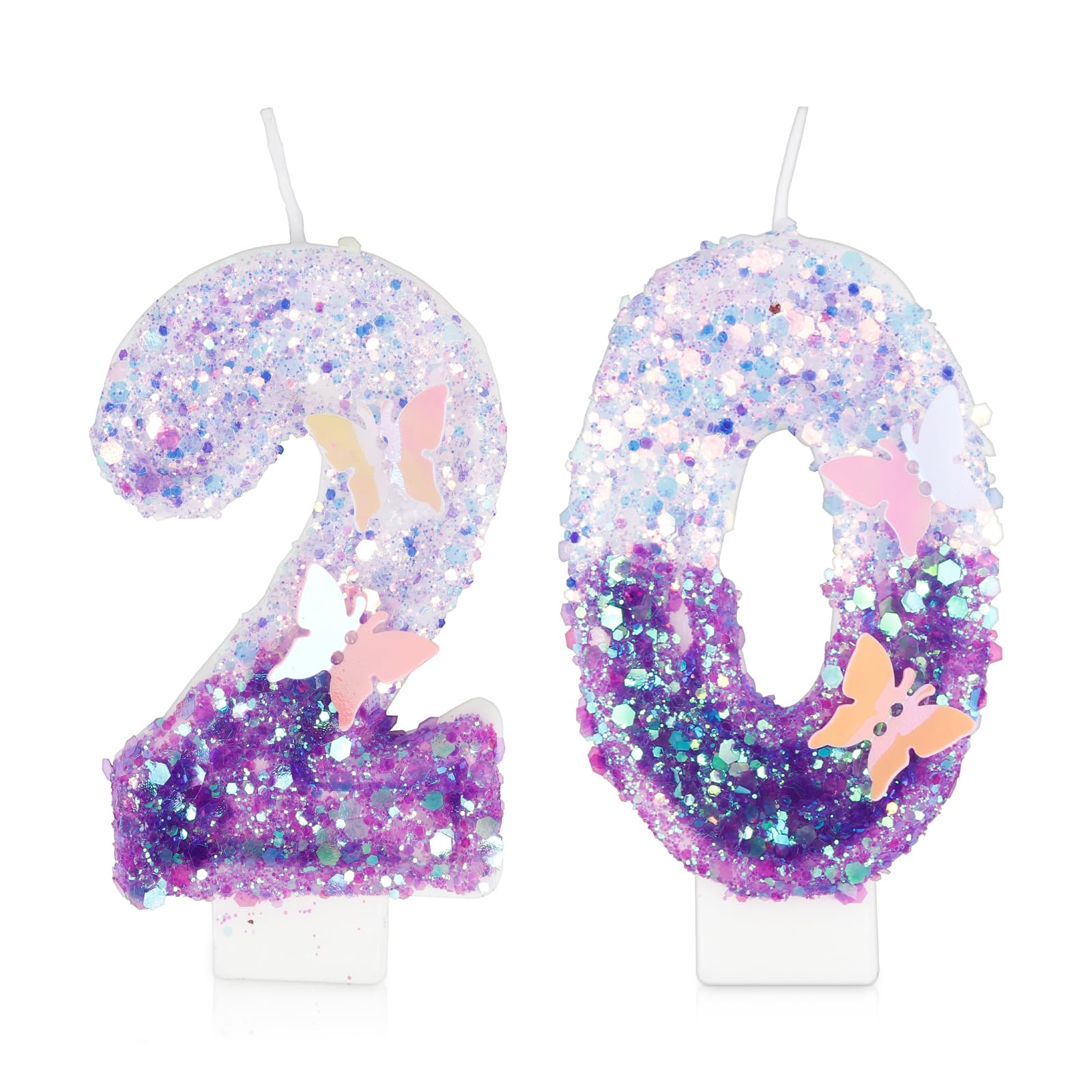 Amazon.com: Birthday Candles, Number 20 Candle, Butterfly 20th Birthday ...