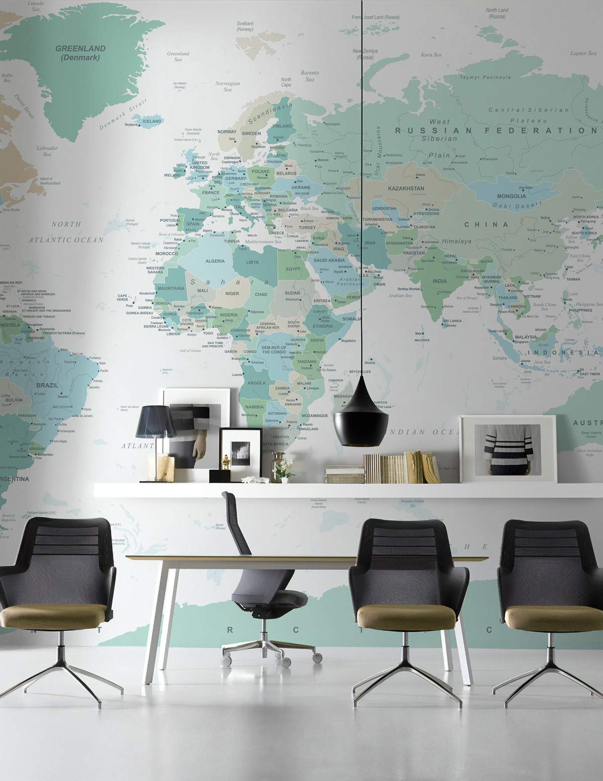 Murwall Map Wallpaper Political World Map Wall Mural Green Map ...
