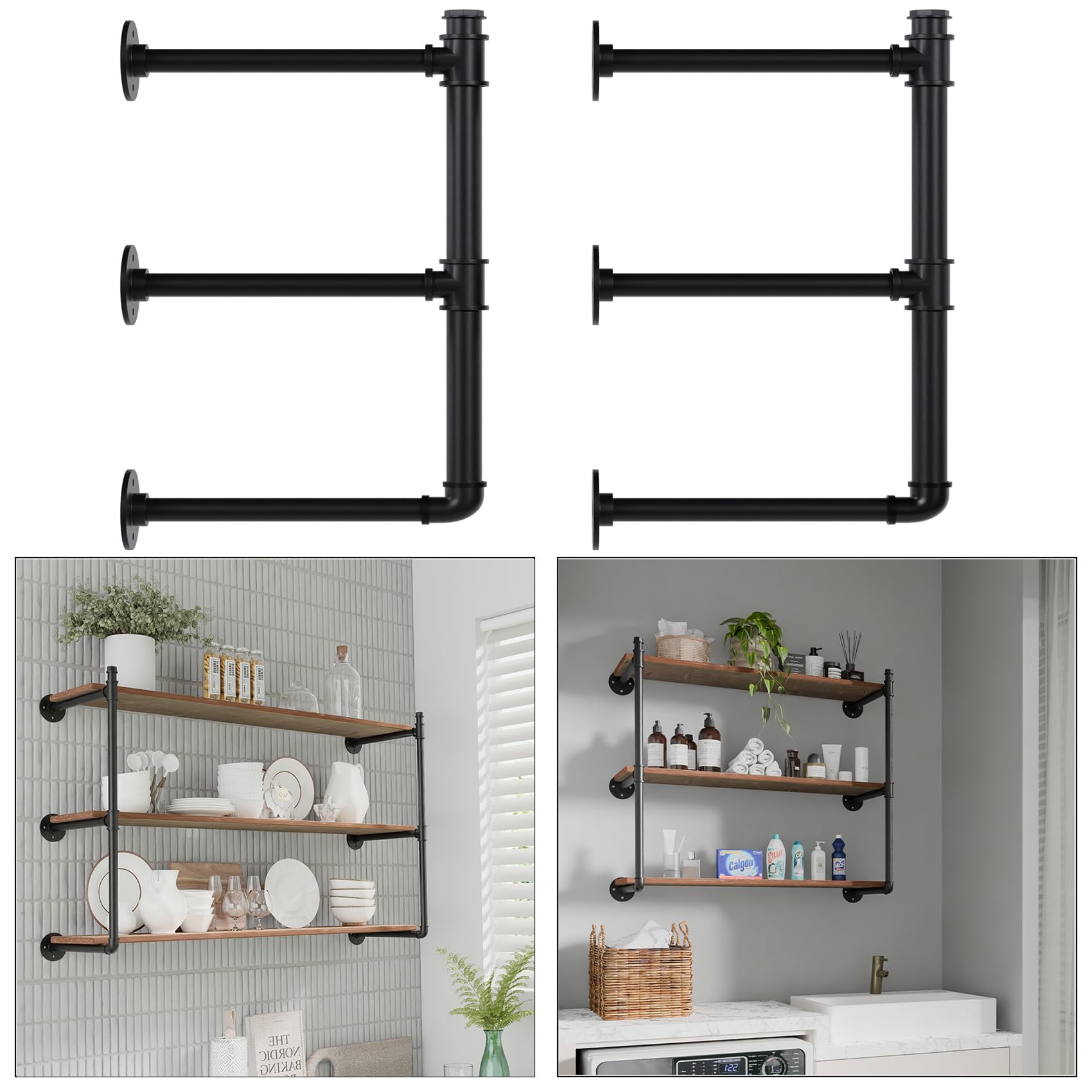 Amazon.com: YCCO Industrial Pipe Shelf Brackets Wall Mount, Open Black ...