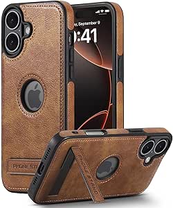 Amazon.com: KSELF Leather Case for iPhone 16 Plus Case, Protective Slim with Kickstand ...