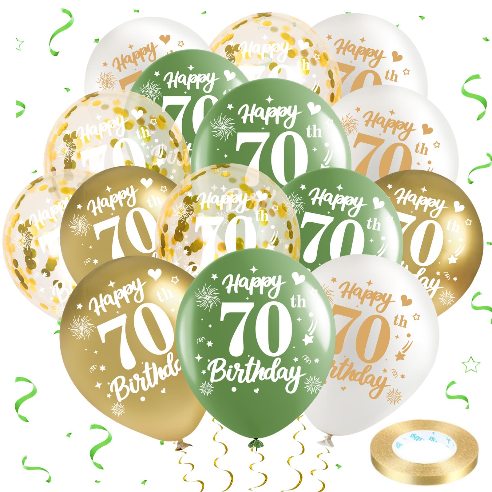 Amazon.com: 70th Birthday Balloons 24Pcs Sage Green Gold Seventieth ...