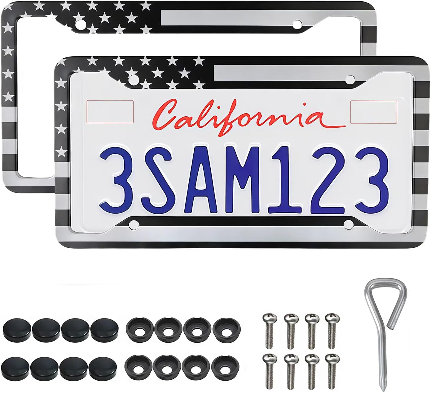 Amazon.com: American Flag License Plate Frame - 2 Pack Aluminum, Black ...