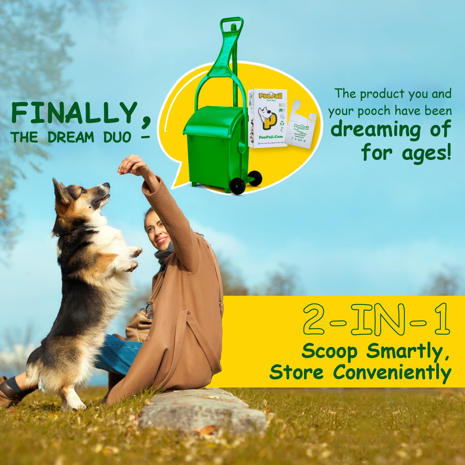 PooPail - Tall with Wheels, 2-in-1 Backyard Dog Poop Solution, Pooper ...