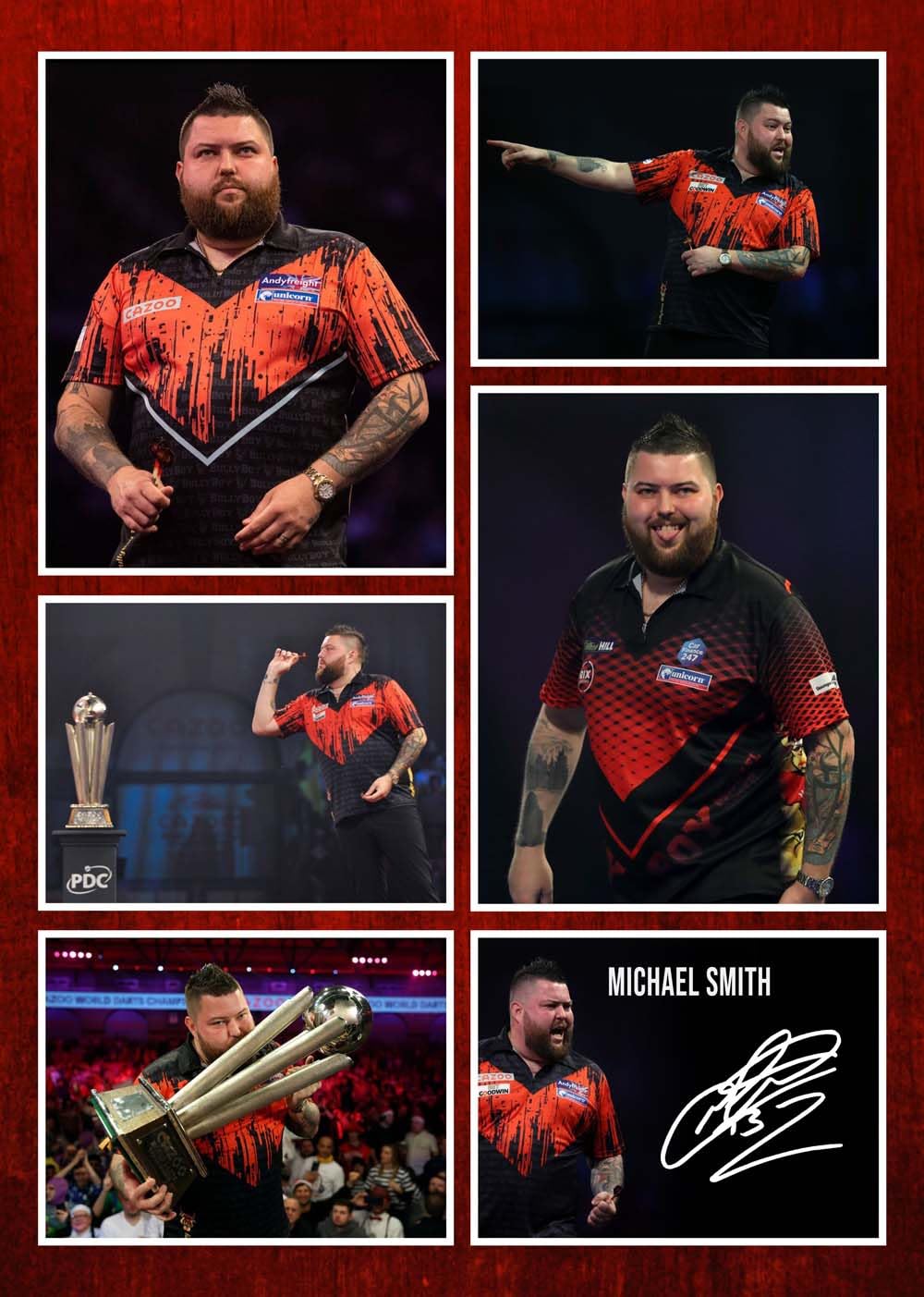 RJR PRINTS Michael Smith - 2023 World Darts Champion Signed A4 Montage ...