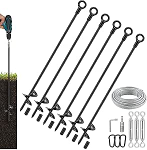 Tinnmao 30" Heavy Duty Ground Anchors Kit 6 Pcs, Galvanized Steel ...