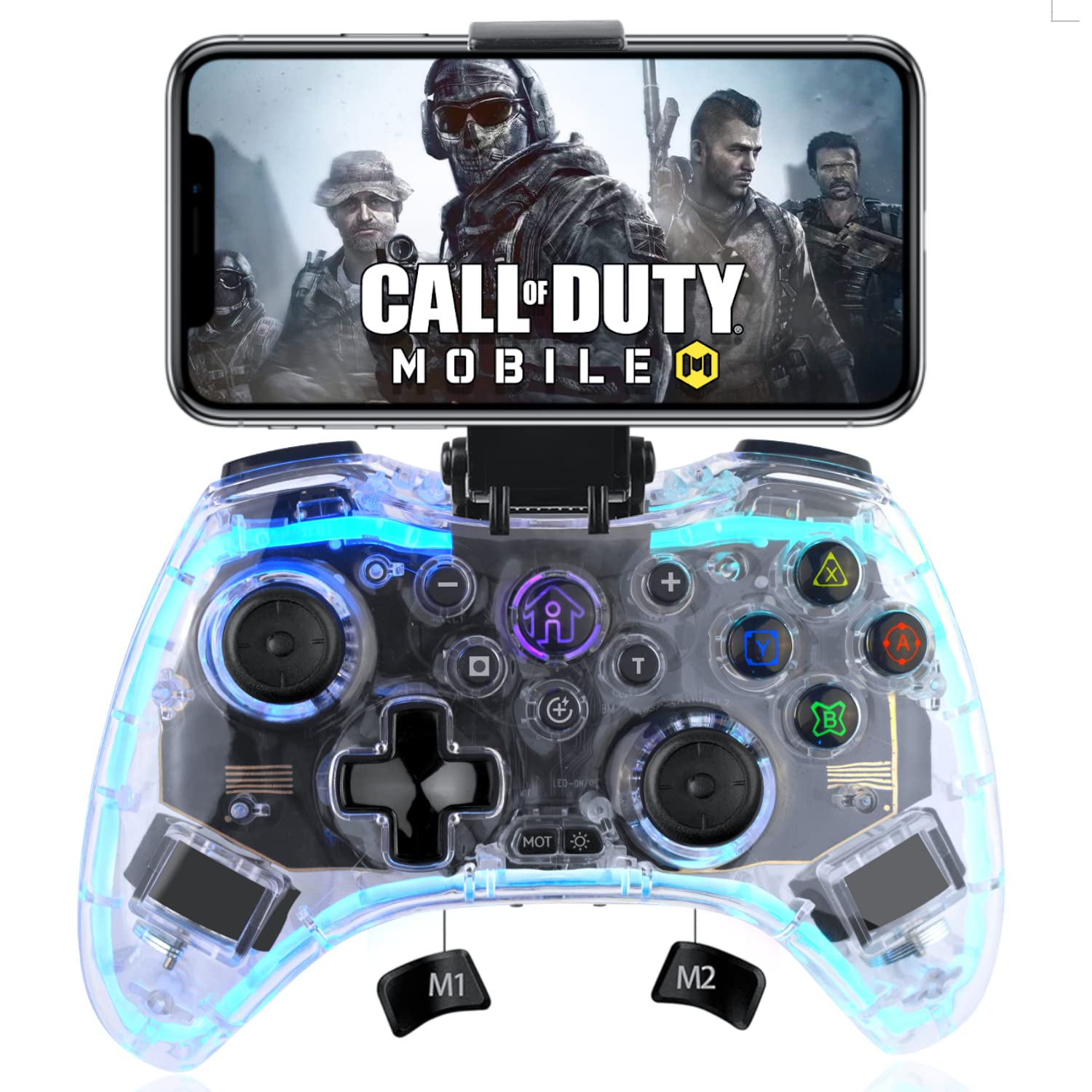 Megadream Wireless Controller für iPhone, MFi RGB Transparent Mobile Game Gamepad Joystick mit ...