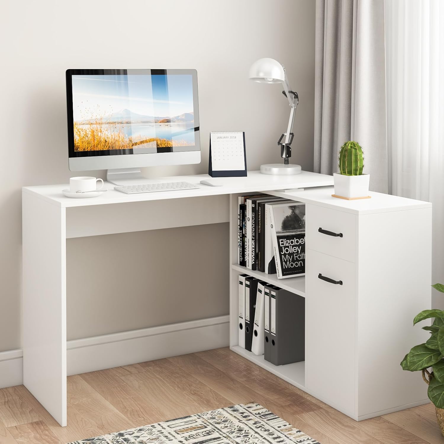 Amazon.com: HOFFREE L Shaped Computer Desk with Storage Rotating Corner ...