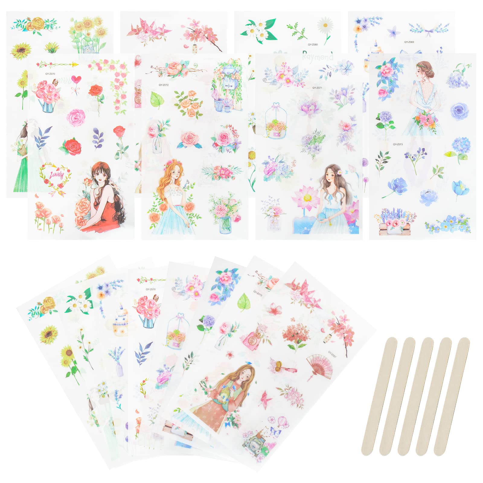 Snapklik.com : 16 Sheets Rub On Transfer Stickers, Girls Flowers ...