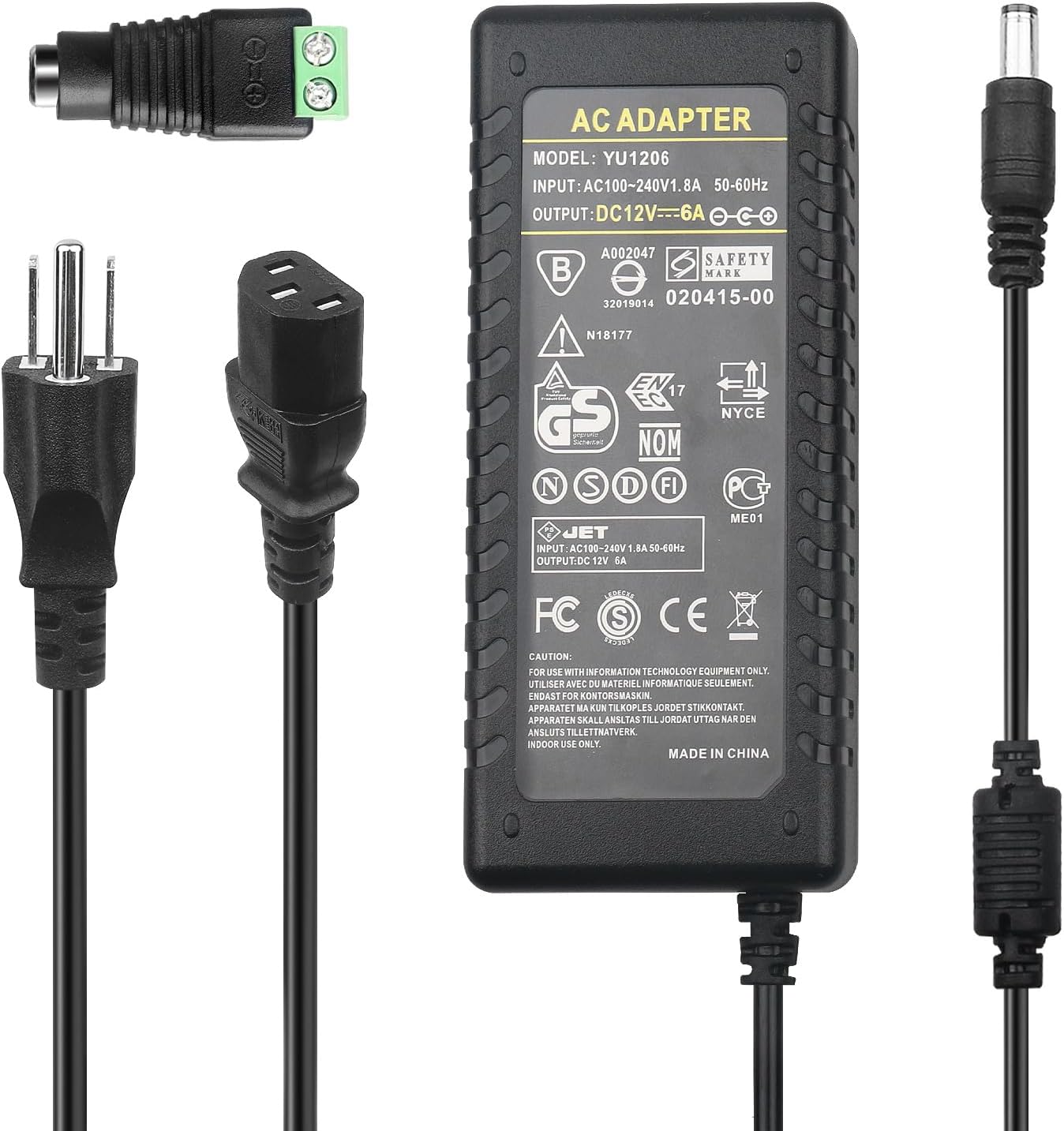 Amazon.com: 12V 6A Power Supply Adapter - AC Adapter 100-240V 50 60HZ DC 12 Volt 6A 72W Power ...