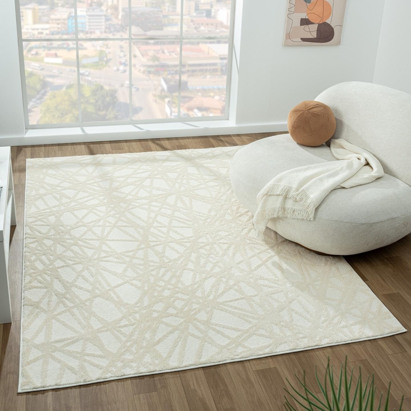 Amazon.com: LUXE WEAVERS Modern Abstract Lines Cream 8x10 Area Rug ...