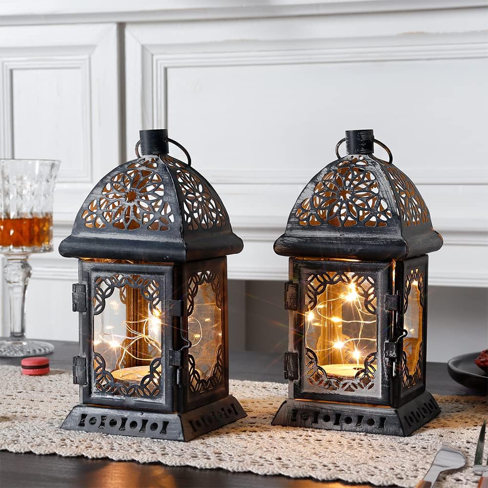 TRIROCKS Set Of 2 Vintage Style Decorative Lantern 20cm High Battery trirocks-set-of-2-vintage-style-decorative-lantern-20cm-high-battery