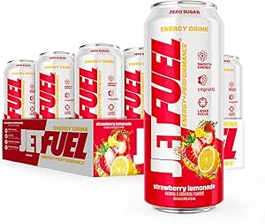 Bebida energética JetFuel - Limonada de fresa (12 bebidas, 16 onzas líquidas cada una) (12 PACK ...