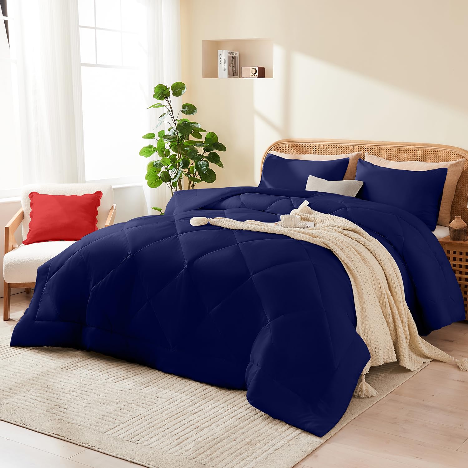 Amazon.com: YOOHU Full Comforter Set Navy, 3 Pieces Lightweight All ...