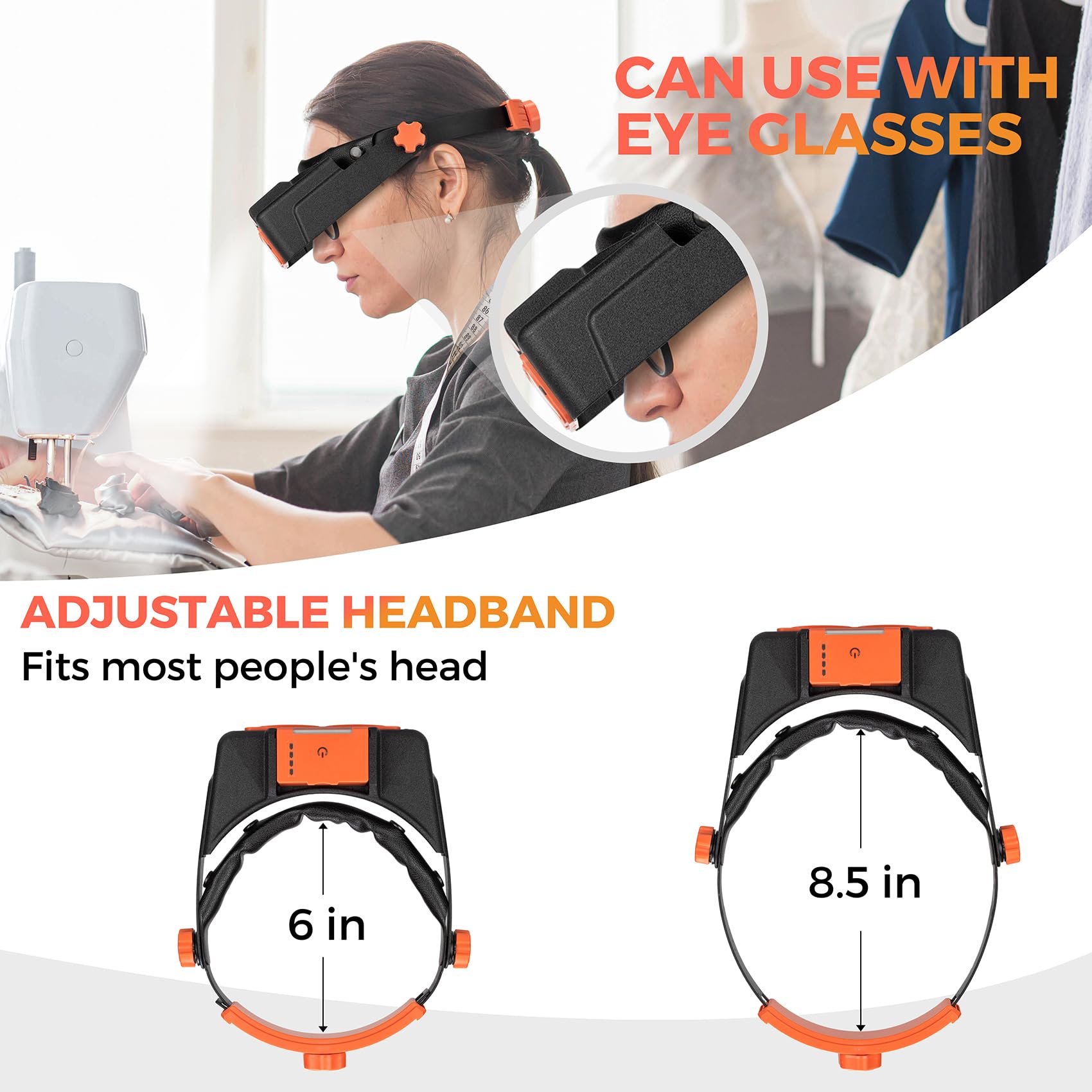 Headband Magnifier with Light, Rechargeable Magnifying Glasses for ...