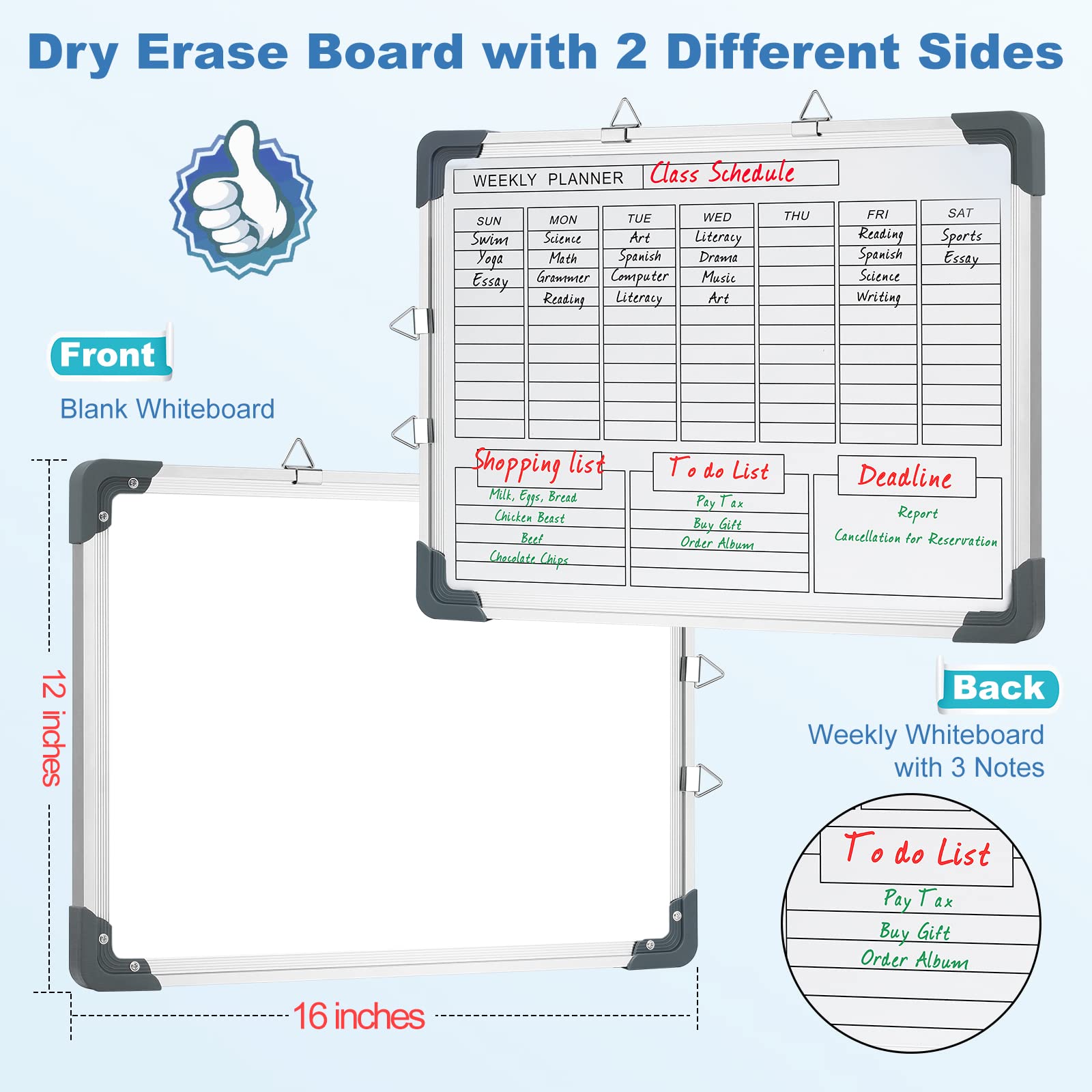 Weekly Dry Erase Board, White Board for Wall 16"X12", Double-Sided ...