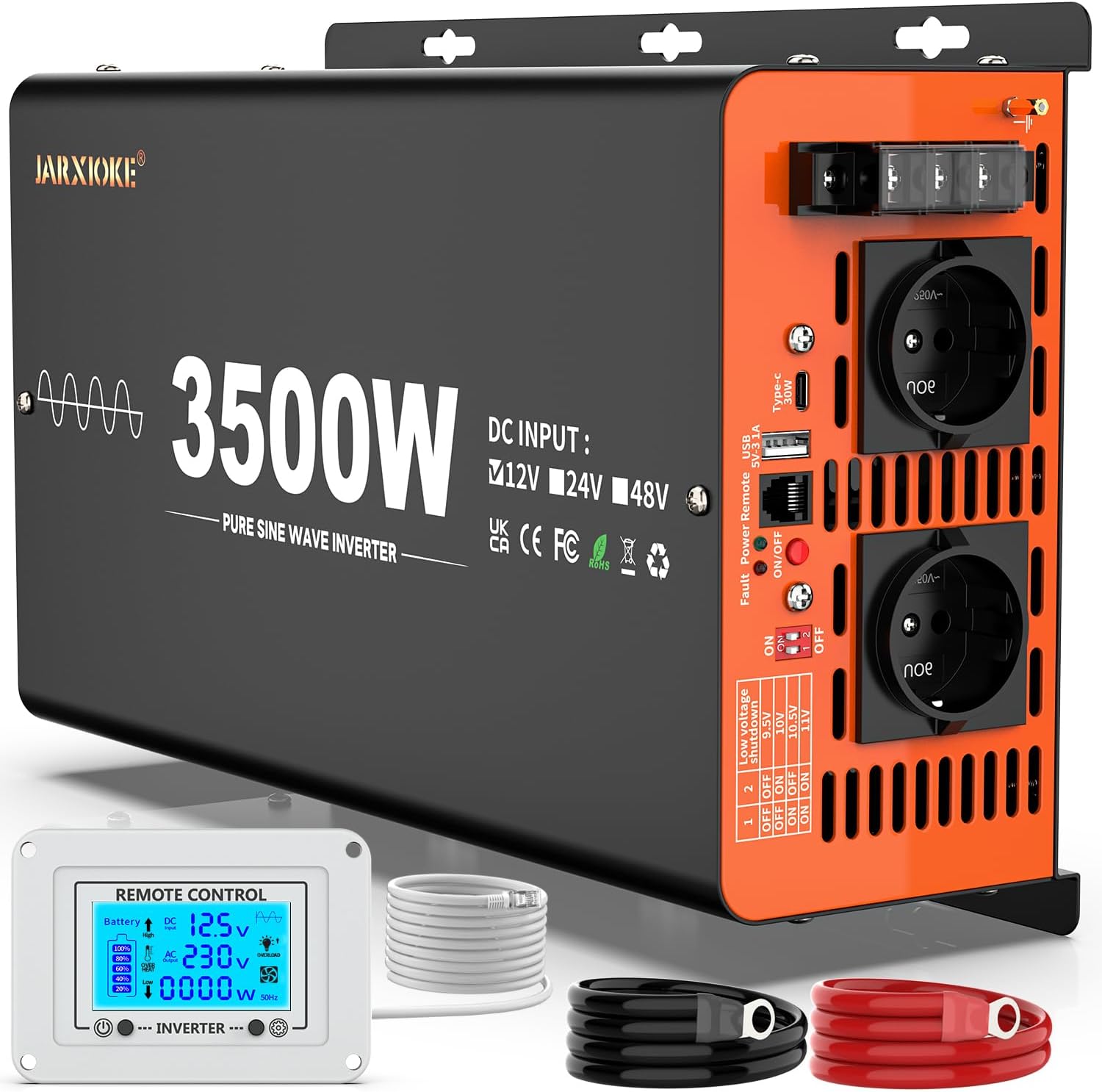 JARXIOKE 3500W Convertisseur 12V 220V Pur Sinus Inverter Onduleur Transformateur avec ...