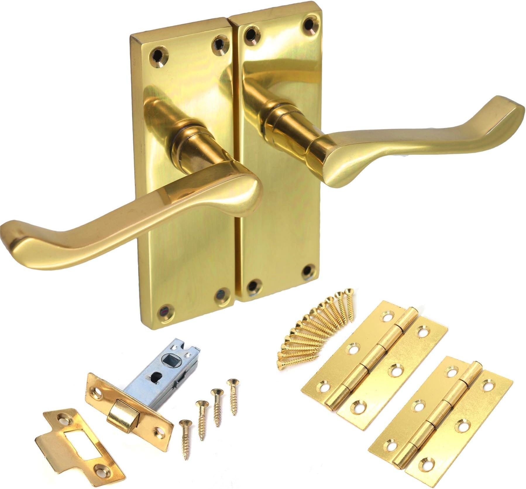 Polished Brass Internal Lever Latch Door Handles & Fixings Set (Pack of ...