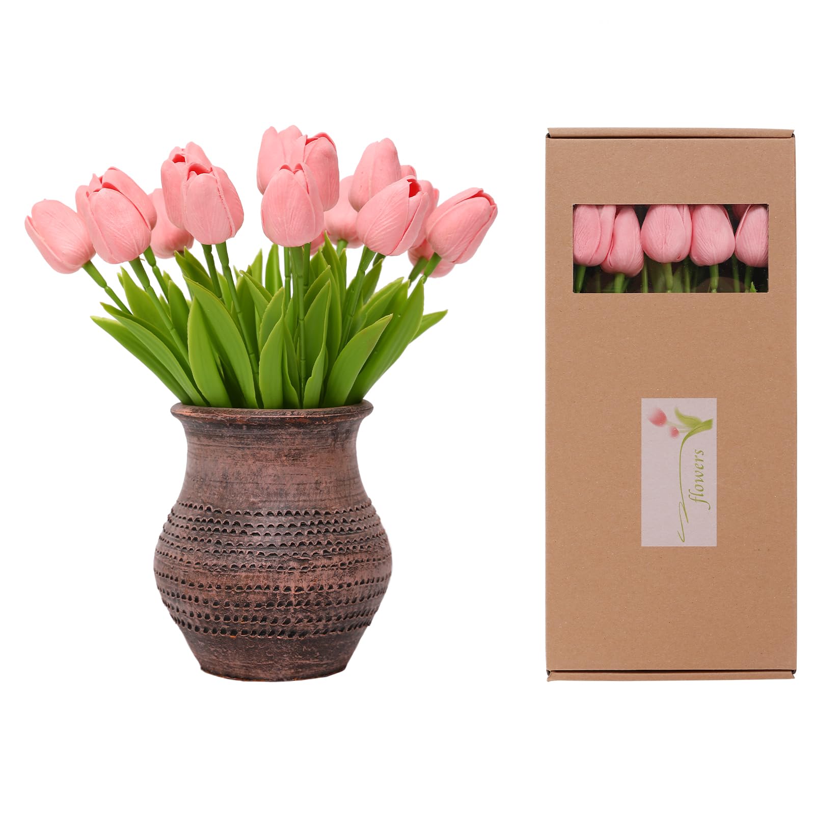 Amazon.com: Pink Artificial Flowers - 20 Pcs Fake Tulips, Realistic ...