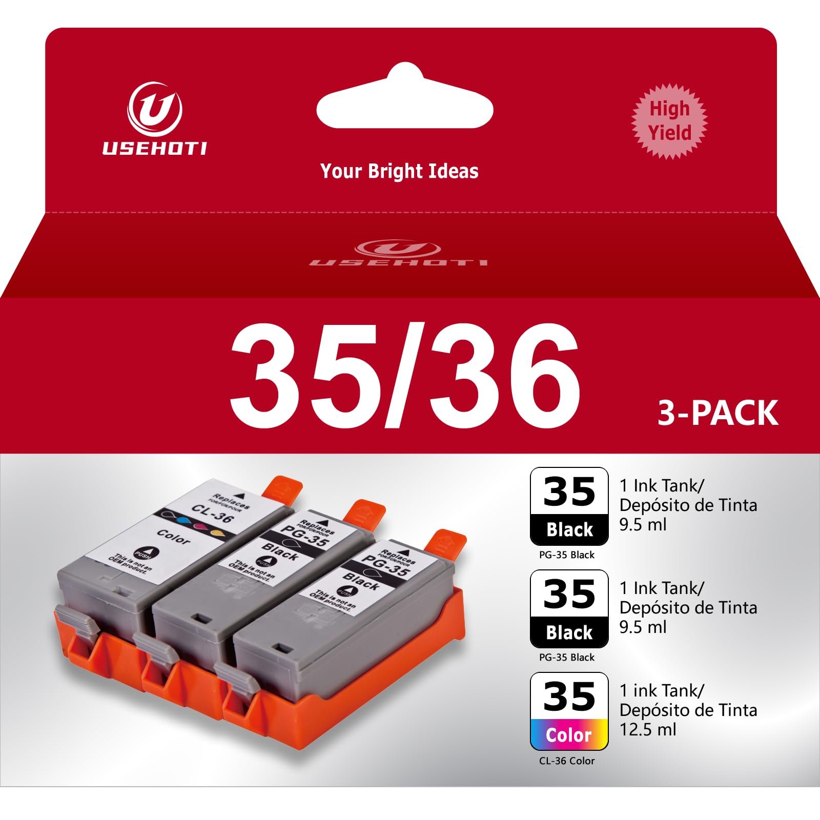 Amazon.com: USEHOTI 35 36 Ink Cartridges Replacement for Canon PGI-35 ...