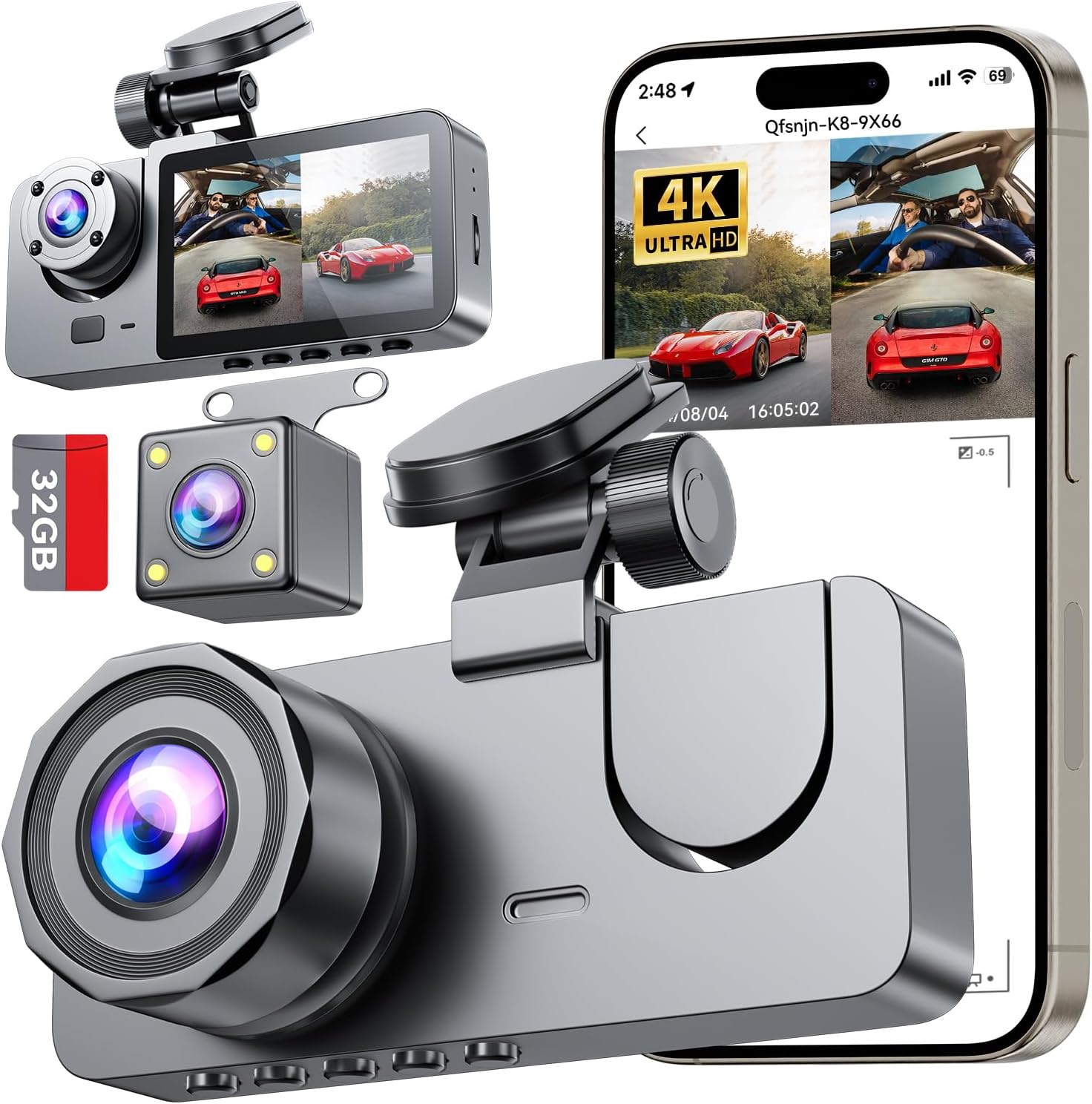 Dash Cam Front and Rear Camera, 4K Full HD 3 Channel Dash Camera for ...