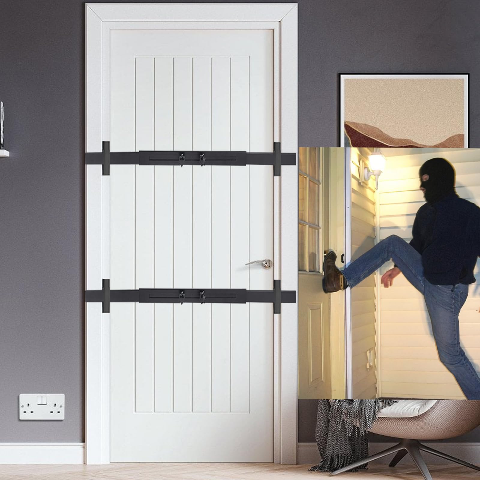 Dooricade Security Door Bar Black 2 Sets Heavy Duty Use | Desertcart KSA