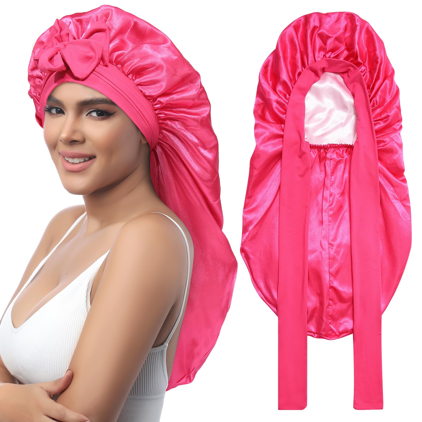 Snapklik.com : AWAYTR Long Satin Bonnet For Sleeping - Double Layer Reversible Silk Bonnet For ...