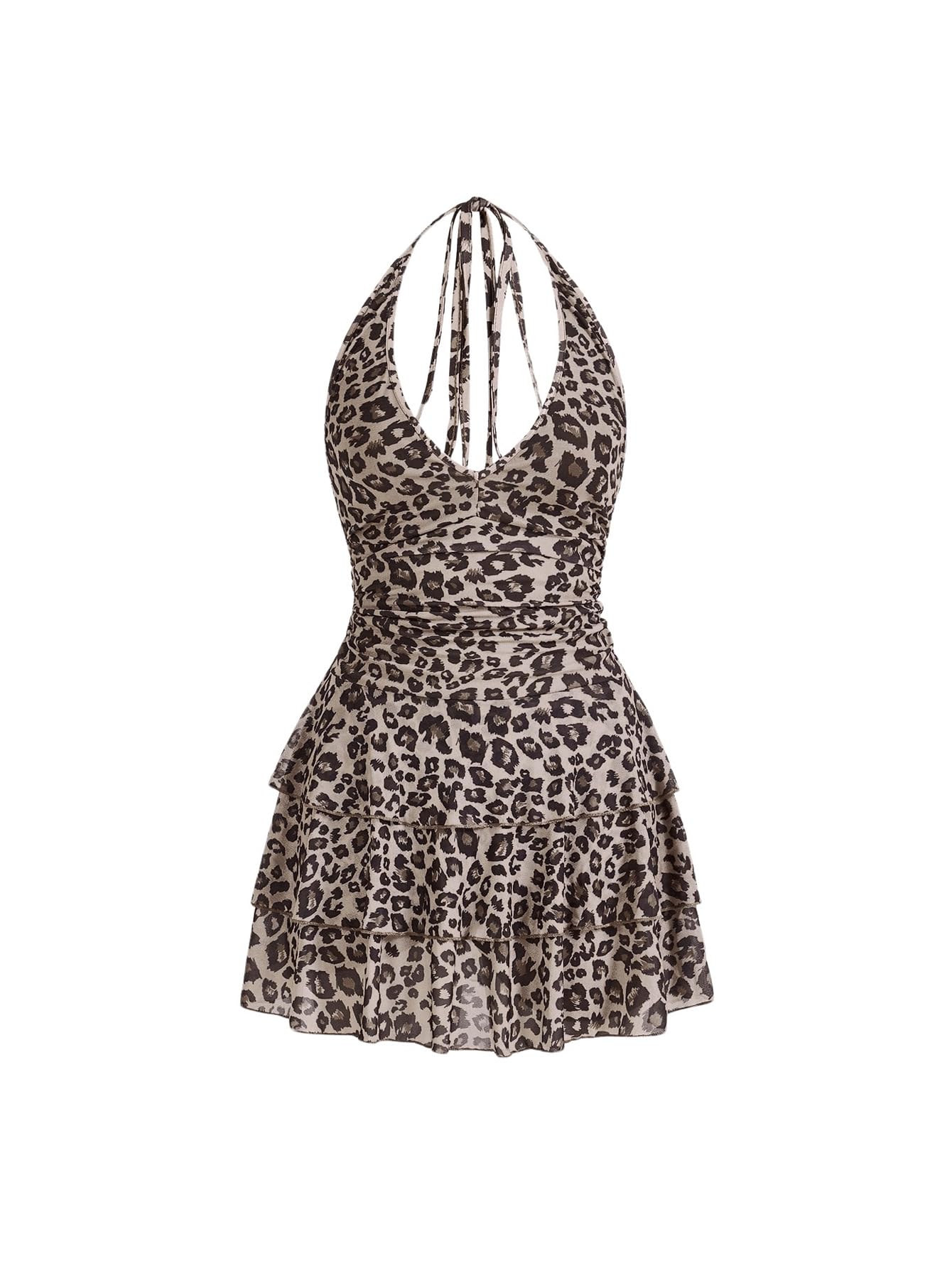 Amazon.com: WDIRARA Women's Y2k Leopard Print Halter Dress Mesh Layered ...