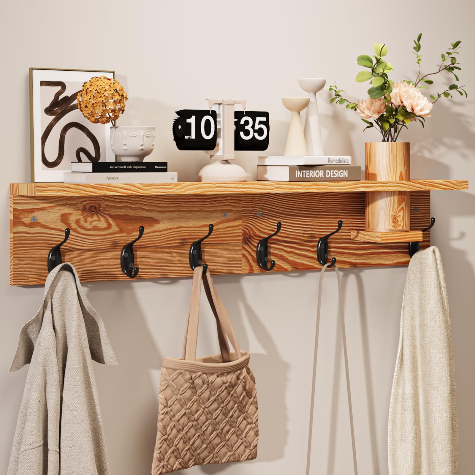 Amazon.com: Modern 29" Wall-Mounted Coat Hooks with Shelf and 5 Double ...