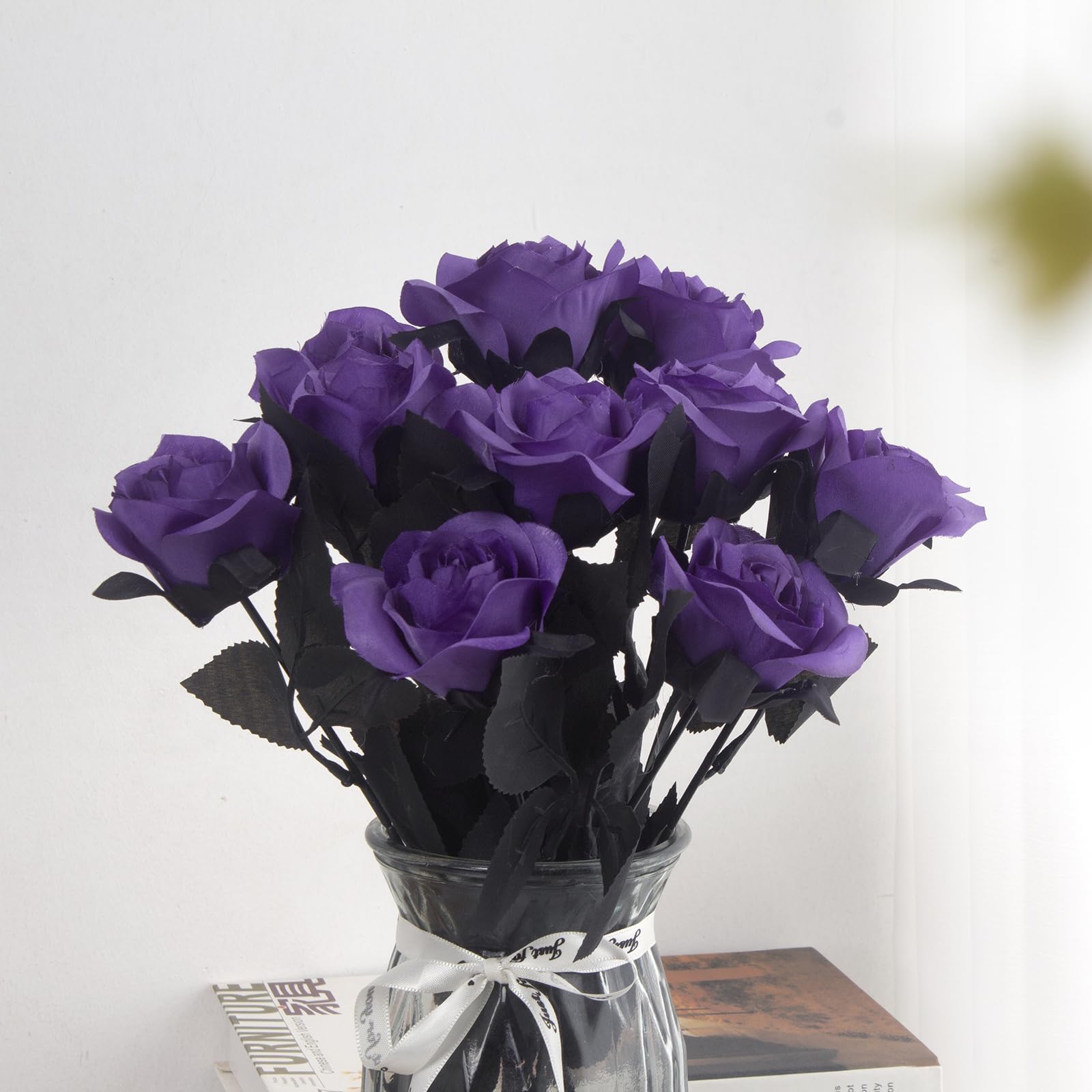 Amazon.com: Drwflohe 10pcs Artificial Black Rose Flowers, Single Stem ...