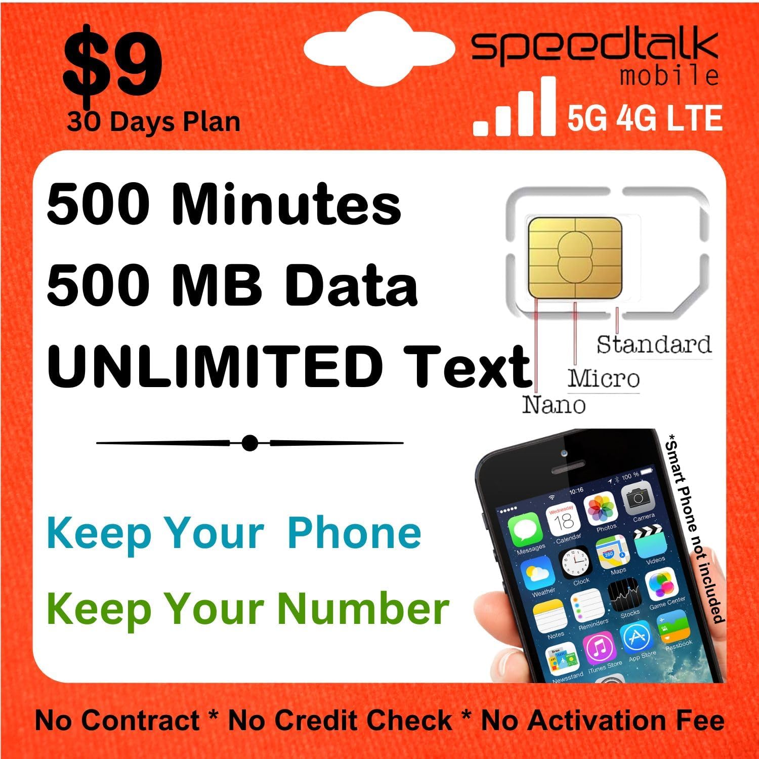 Amazon.com: $9 GSM SIM Card for Smart Phones - Unlimited Text, 500 Mins ...