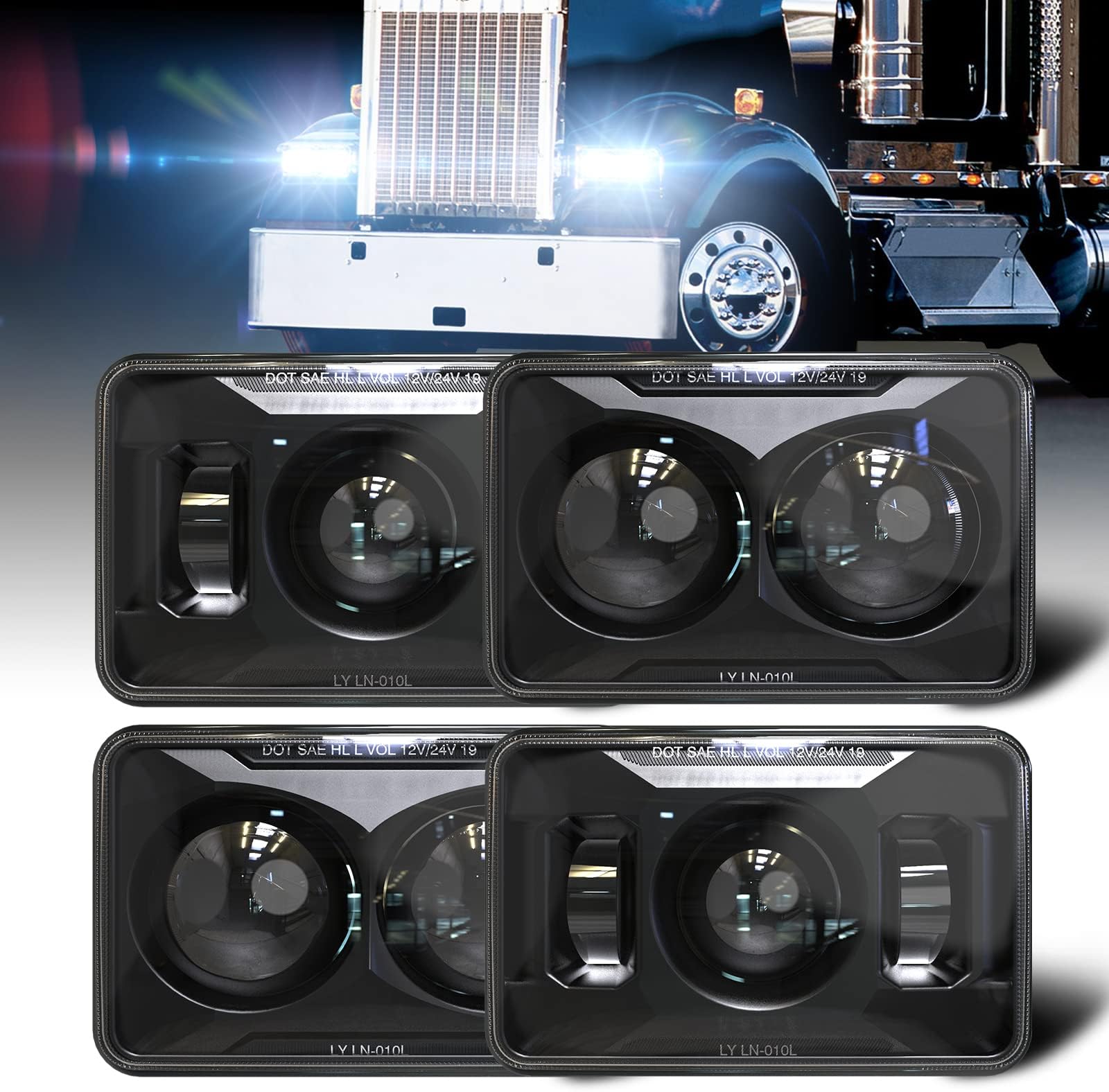 DOT Approved 4X6 Inch LED Headlights 120W High Low Beam Compatible with ...