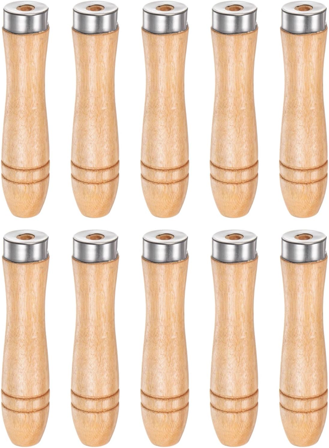 HARFINGTON 10pcs Wooden File Handle 4.33 Inch Round Hole Ergonomic ...