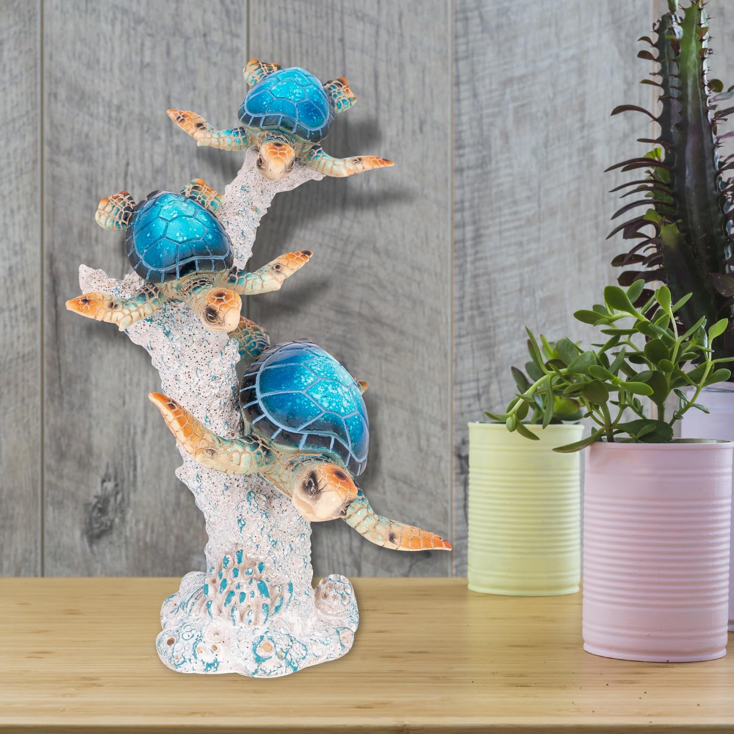 Sea Turtle Statue Triple Turtles Swimming on a Coral Reef Base Sea ...