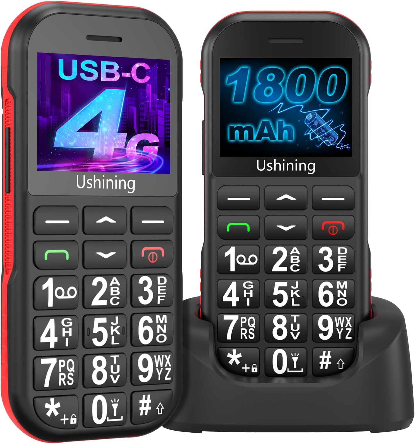ukuu 4G Volte Big Button Mobile Phone for Elderly, 1.8 inch LCD Display ...
