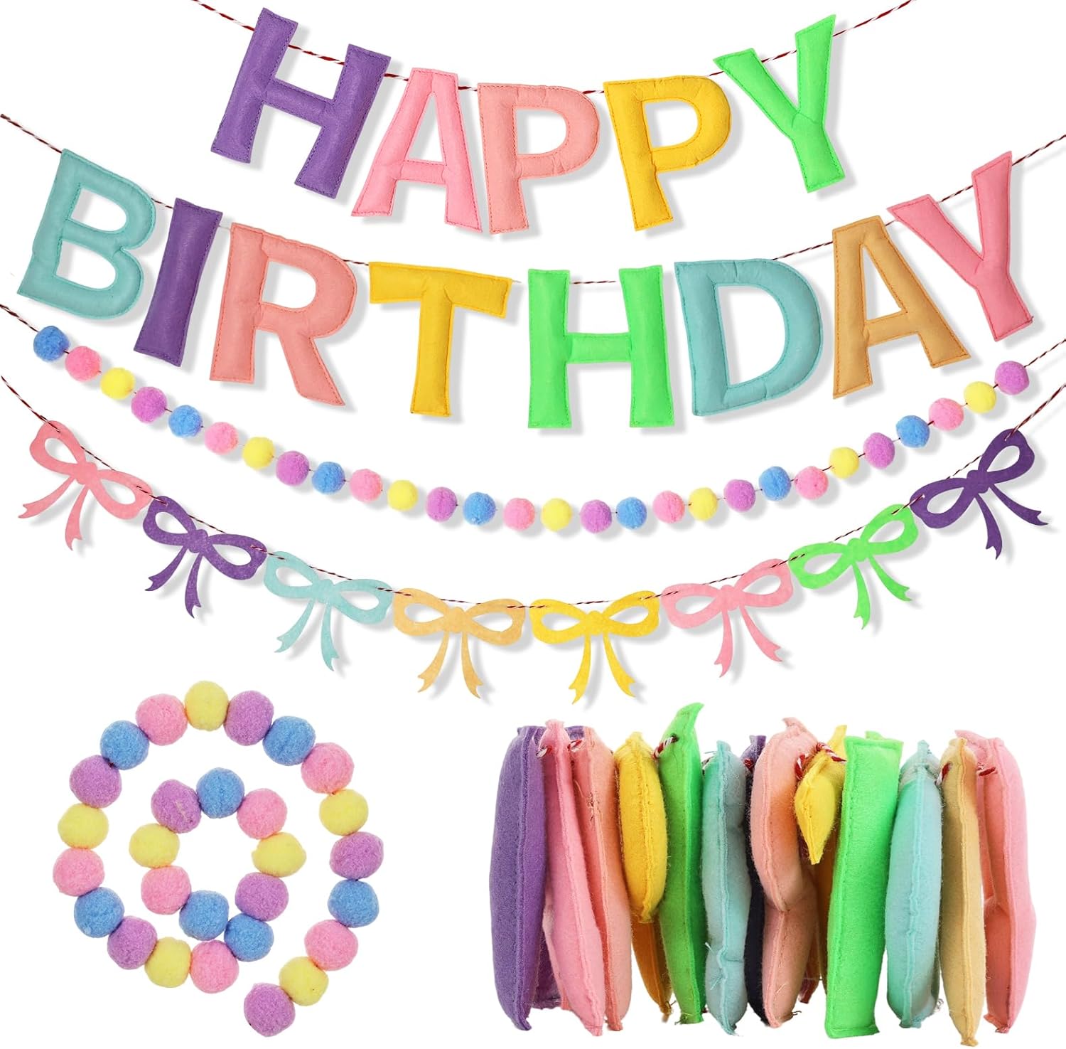 Amazon.com: 3Pcs 118 Inch Pre-Strung Happy Birthday Felt Banner - Felt ...