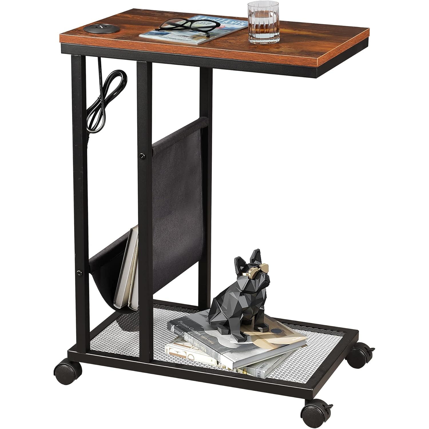 Amazon.com: WLIVE Mobile Side Table with 2 USB Ports, C Shaped End ...