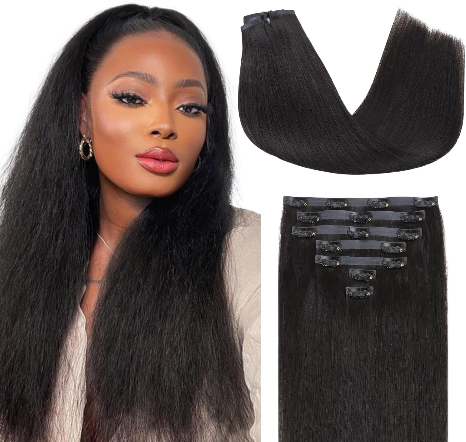 Amazon.com : Kinky Straight Clip in Hair Extensions Real Human Hair for ...