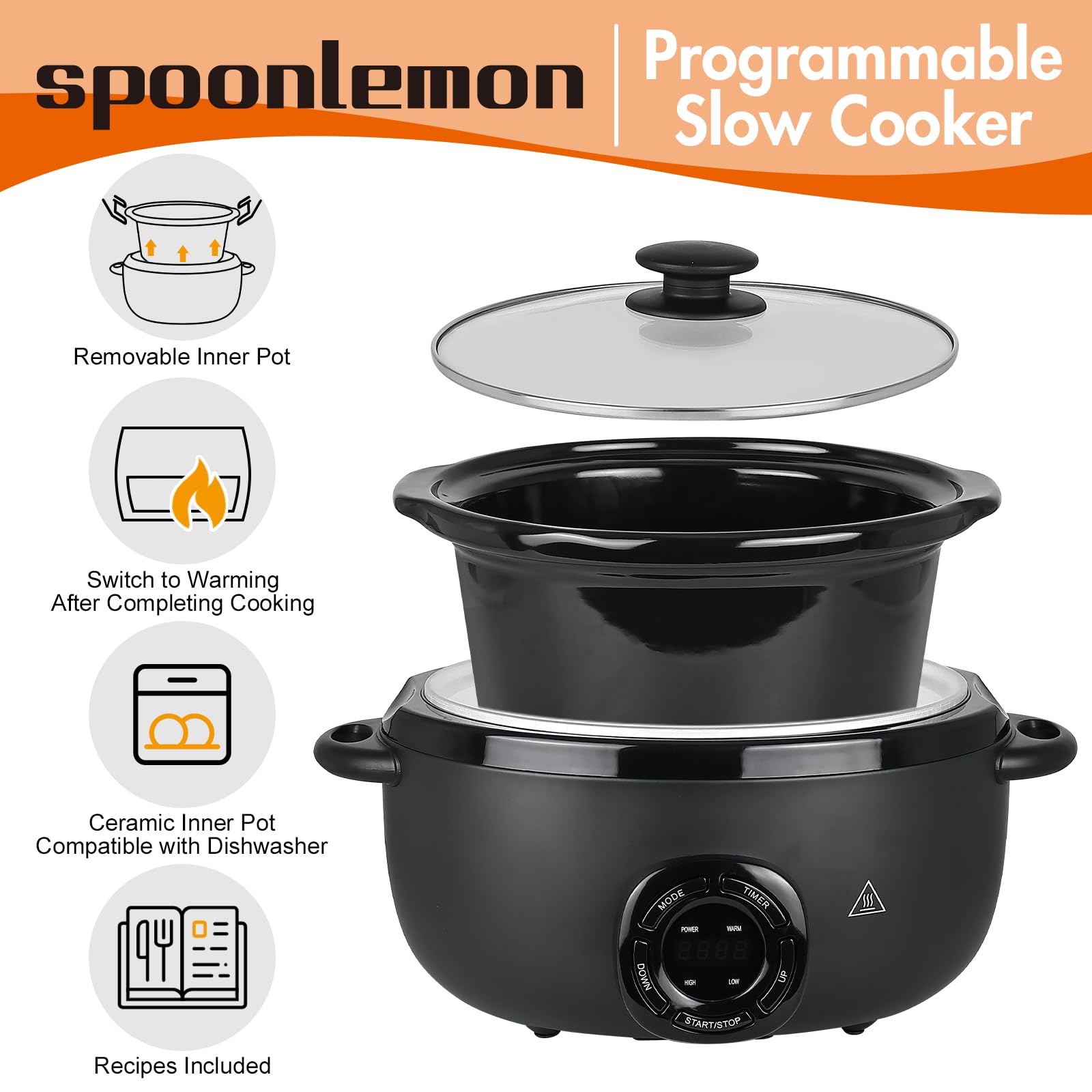 Snapklik.com : Spoonlemon 7 Quart Slow Cooker, Electric Slow Cooker Oval