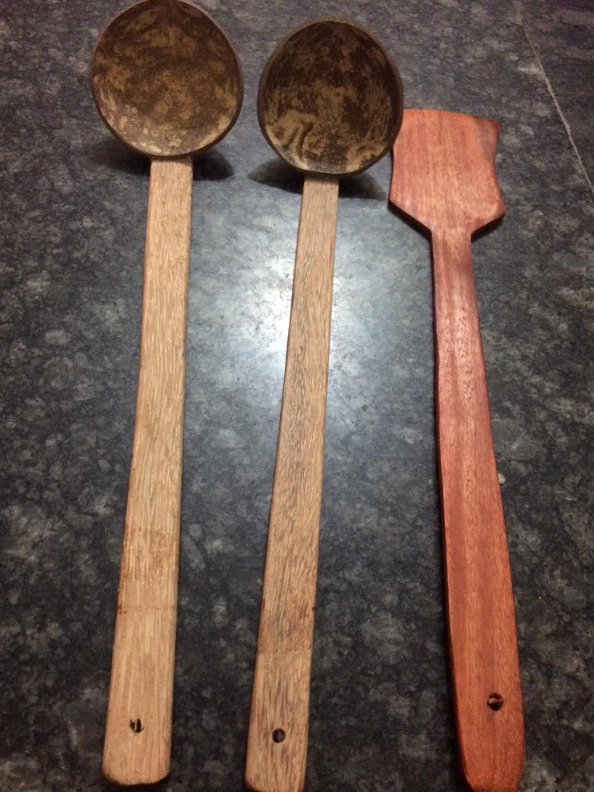 Buy Handmade Wooden Ladles Chiratta Thavi Coconut Shell Ladles(Set of 3 ...